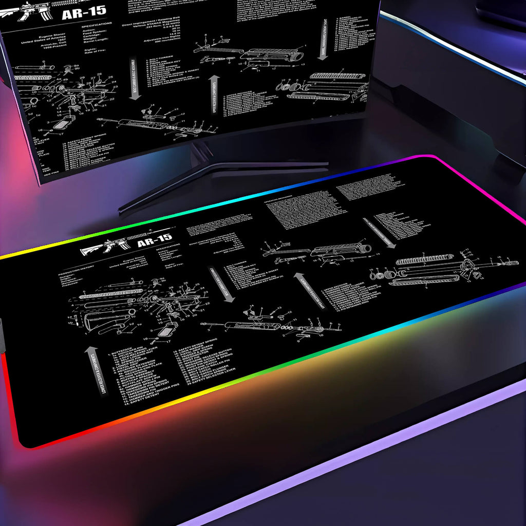 AR-15 Gun Desk Pad,Led Light Gaming Desk Mat,Gamer Mouse Pad Mat,Mouse ...