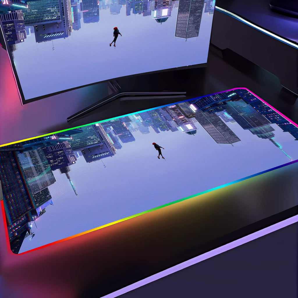 Spiderman Gaming RGB Led Light Desk Mat, Miles Morales leap of faith ...