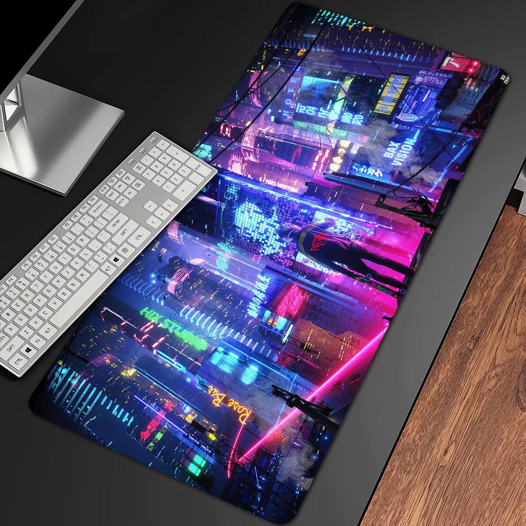 Blue City Night Mouse pad XXL(2 Versions),Vaporwave Gaming Desk Mat ...