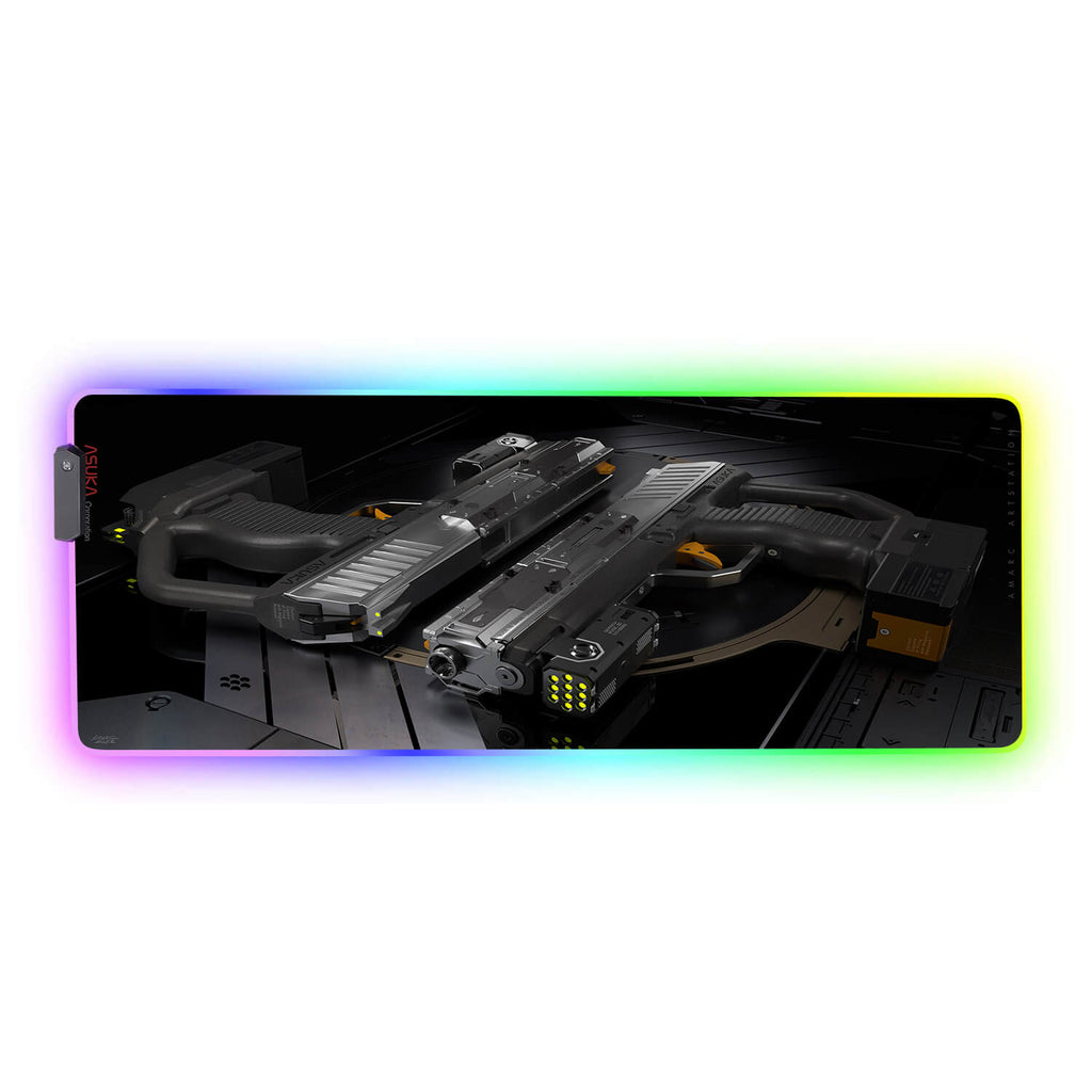 Cyberpunk Pistol RGB Gaming Mouse Pad | DeskTheme